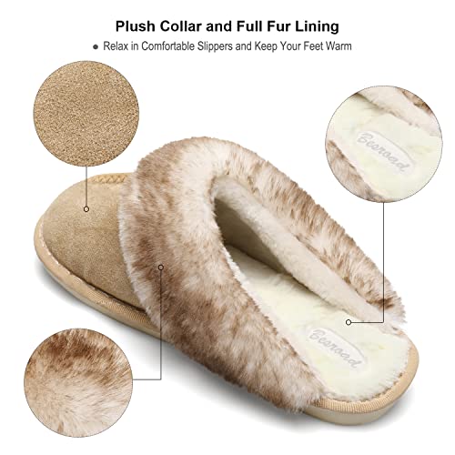 Besroad Womens Furry Slides House Slippers Fluffy Bedroom Slippers Cozy Memory Foam Plush Slippers Brown 10-11