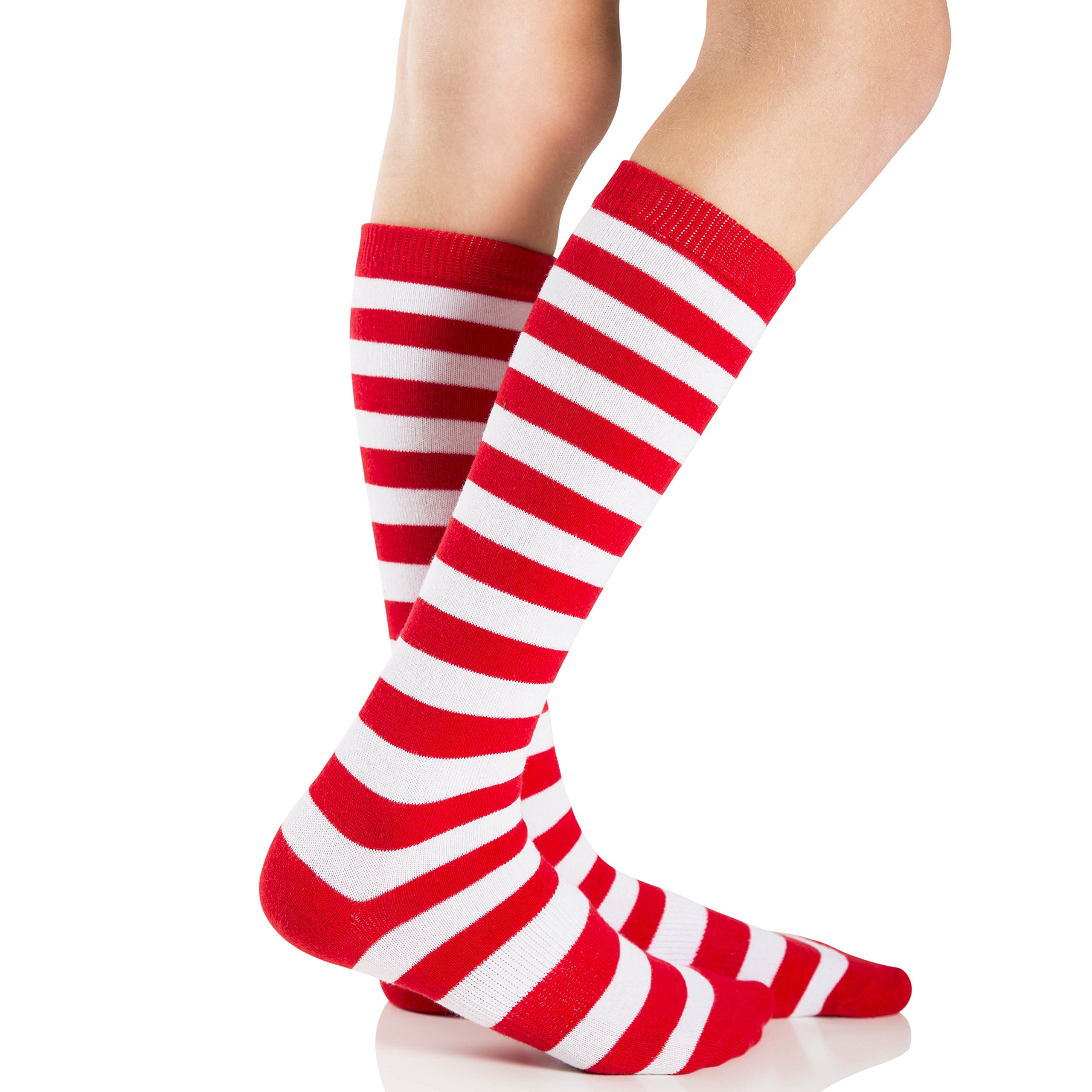 juDanzy knee high tall socks with grips for babies, toddlers, and children (2-4 Years, Red/White & Black/White)…