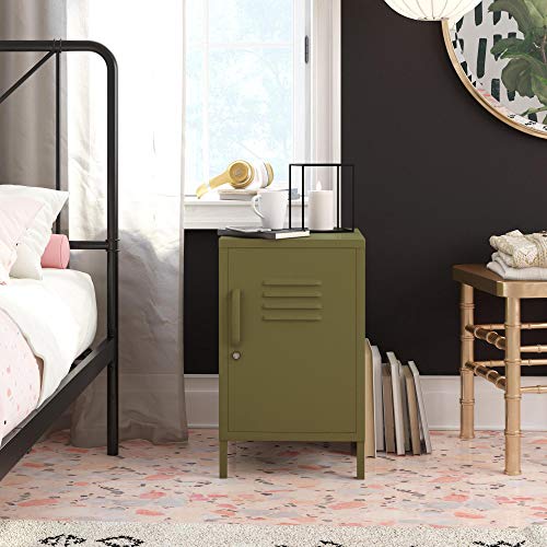 REALROOMS Shadwick 1 Door Metal Locker Style Livingroom End Table, Olive Green