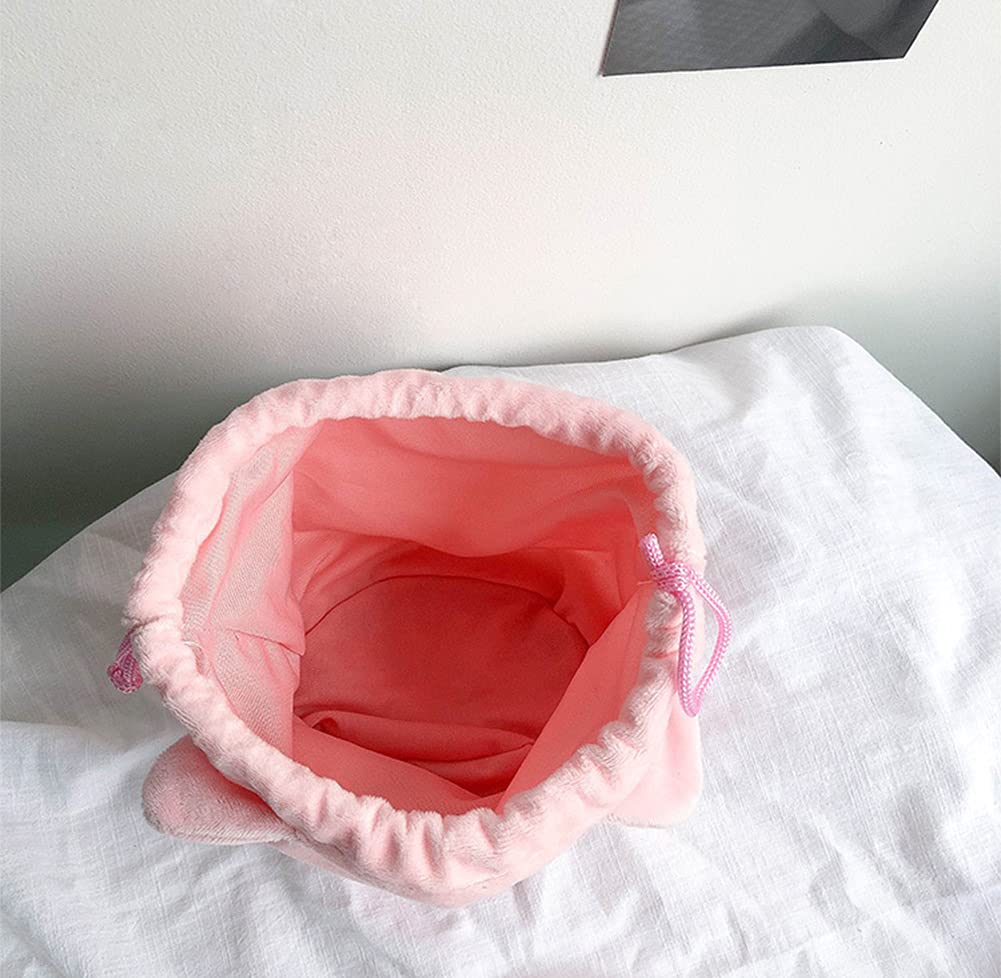 AKOAK 1 Pack Cute Fluffy Piglet Makeup Bag, Drawstring Tote Bag, Portable Travel Makeup Bag Storage Organizer