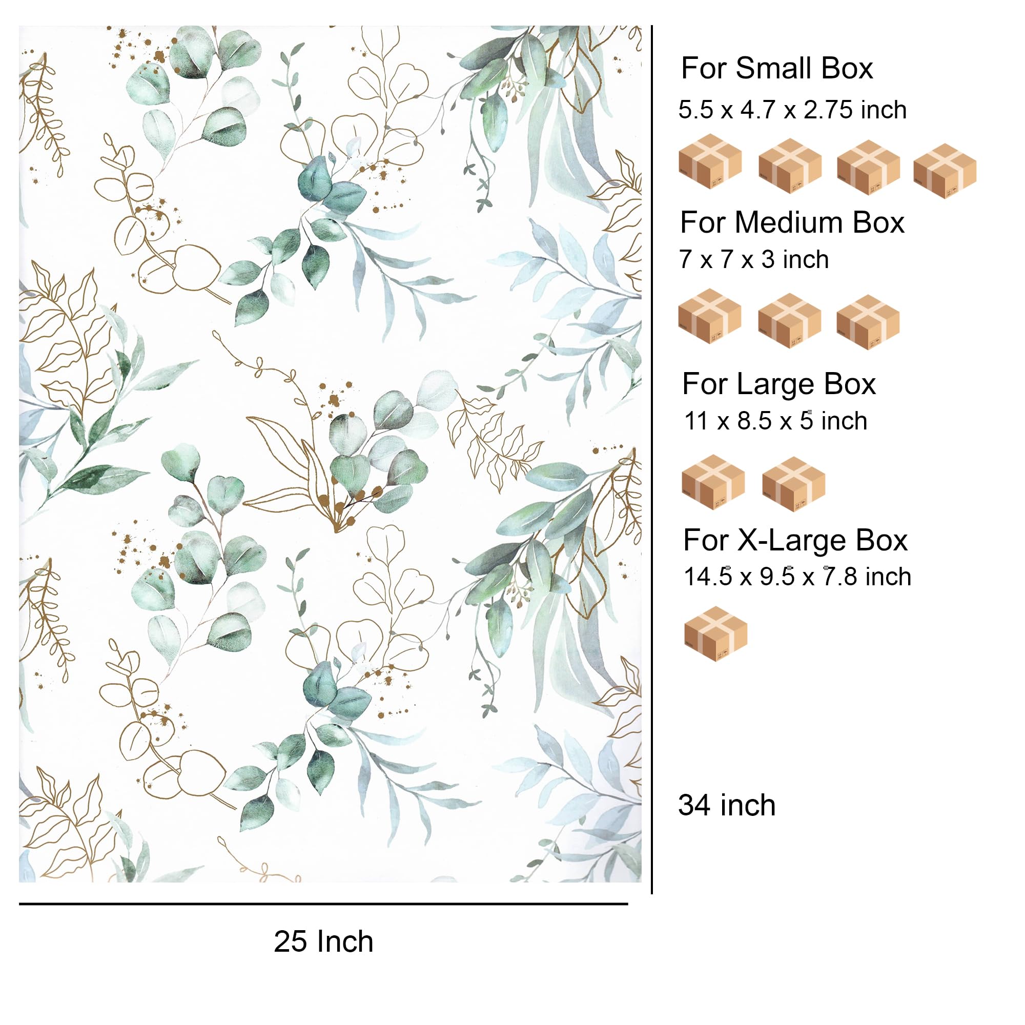 arkamii Premium Wrapping Paper Set of 4 Sheets Size 34 x 25 inch for wedding Communion eucalyptus Mother's Day (18-9253)