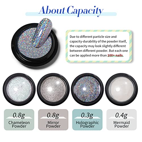 BORN PRETTY Chrome Powder,Metallic Mirror Pearl Holographic Pigment Powder Manicure Nail Art Decoration Sets