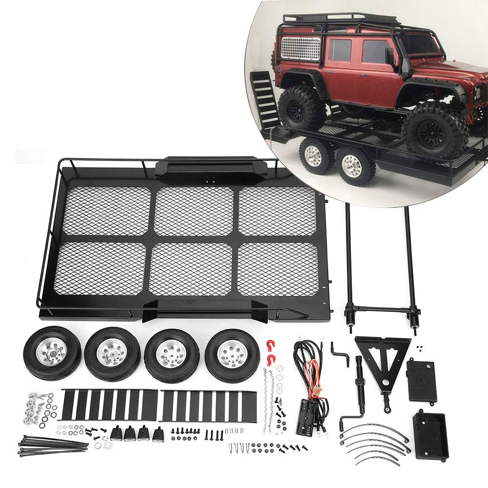 Bicaquu RC Trailer Car, Trail Car Trailer Accessory High Simulated Romote Control Trail Car, for Kids RC Crawler Car Children 1/10 RC Car