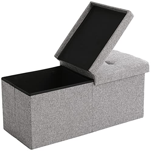 CUYOCA Storage Ottoman Bench Foldable Seat Footrest Shoe Bench End of Bed Storage with Flipping Lid, 75L Storage Space, 30 inches Linen Fabric Grey