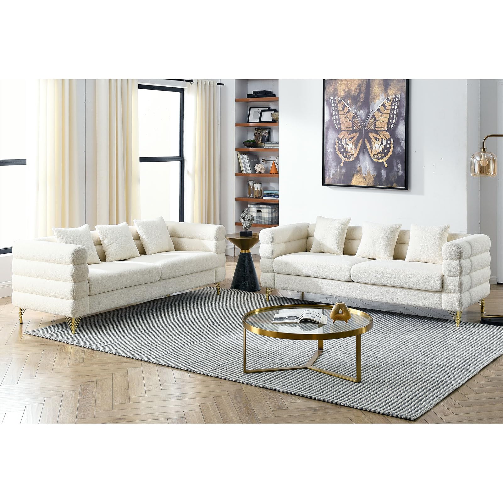 amervanito 81'' Oversized 3 Seater Sectional Sofa, Living Room Comfort Fabric Sectional Sofa - Deep Seating Sectional Sofa, Soft Sitting with 3 Pillows for Living Room,Bedroom,White Teddy