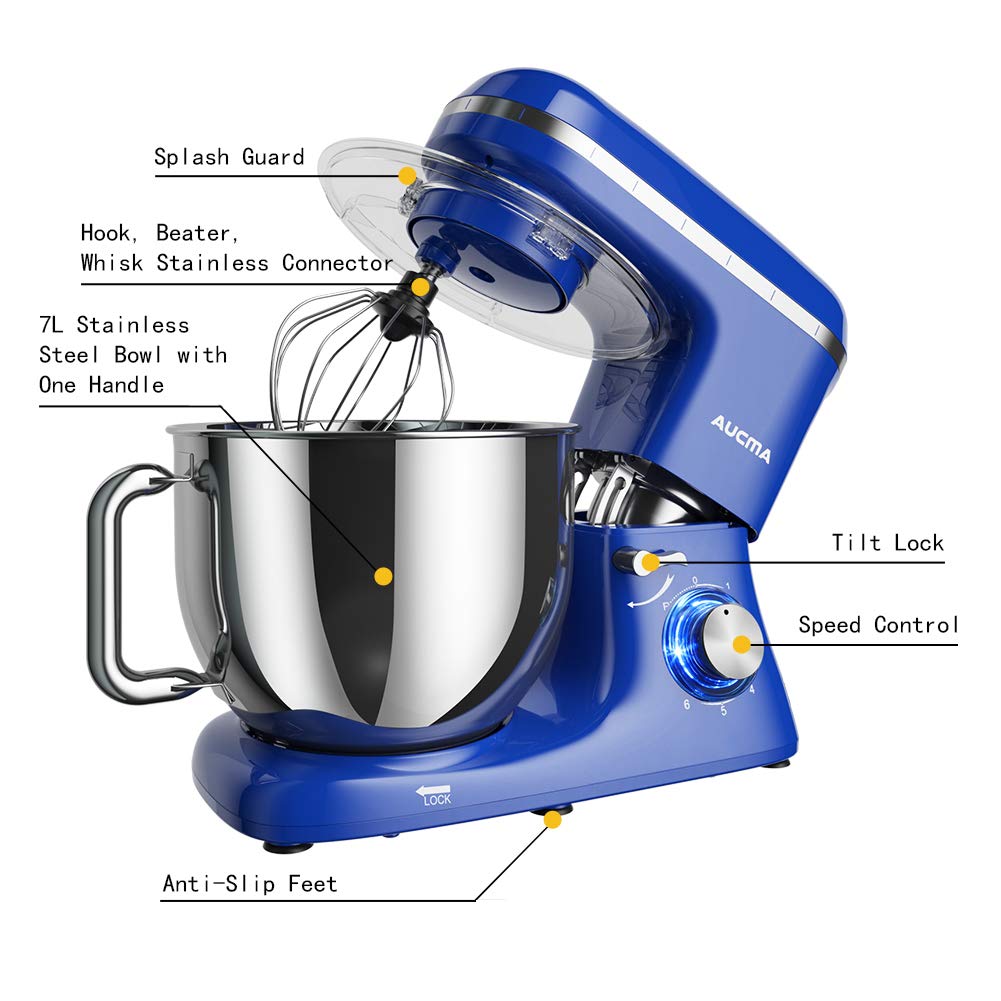 Aucma Stand Mixer,7.4QT 6-Speed Tilt-Head Food Mixer, Electric Kitchen Mixer with Dough Hook, Wire Whip & Beater