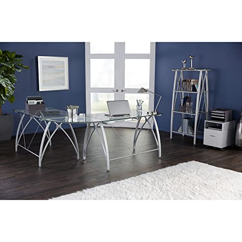 RealspaceĀ® Vista Glass 76" W L-Shape Corner Desk, Silver
