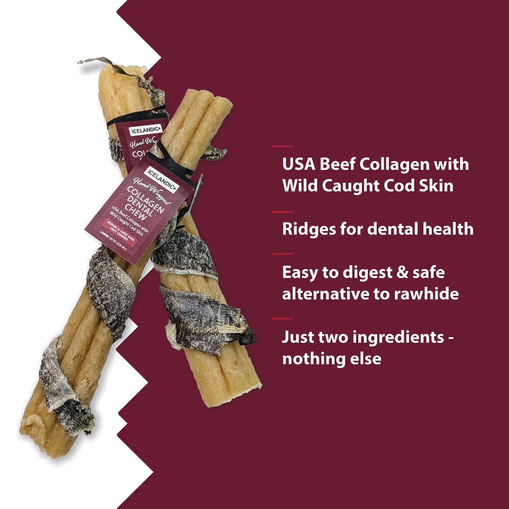 Icelandic+ Beef Collagen Dental Chew Stick Wrapped with Fish 8" Dog Treat