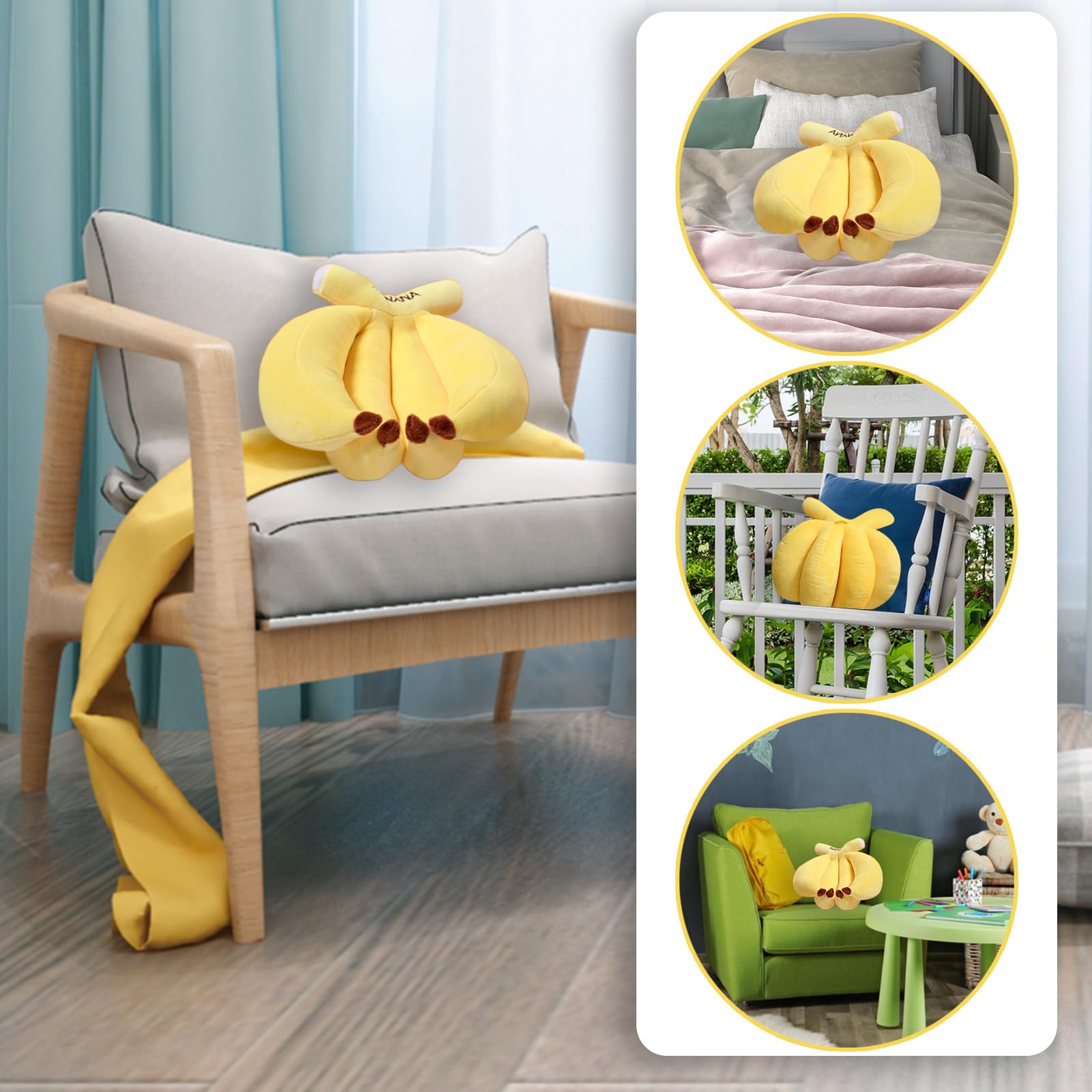 AUCOOMA Banana Plush Pillow Yellow Bananas Plush Stuffed Toy Cushion Hugging Pillow 9.8"