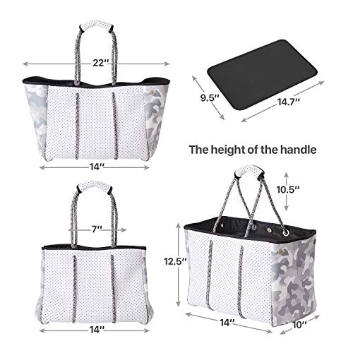 Large Neoprene ,Waterproof Shoulder ,Multipurpose beach bag Tote for Travel Beach Gym Swimming(L,White)