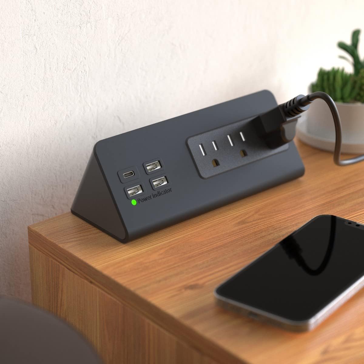 Electriduct Edge Mount Nightstand Charger 6 Amp 1 USB-C Charging Port + 3 USB-A Charging Ports, 3 AC Power Strip Outlets Clamp Desk Power Center - Black