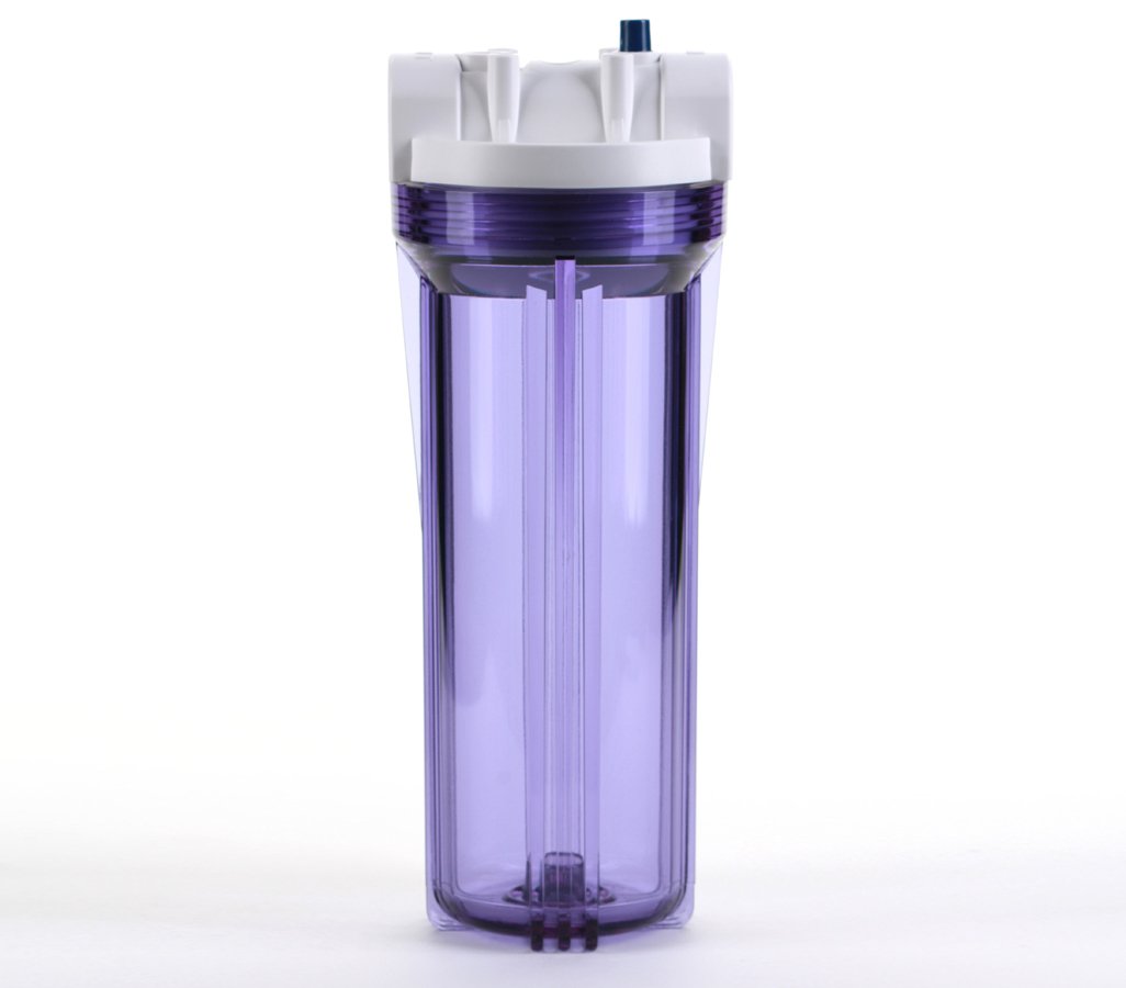 Hydronix HF3-10CLWH12PR, 10" Clear Housing with White Rib Cap For RO & Filtration Systems, 1/2" Ports with Relief Button