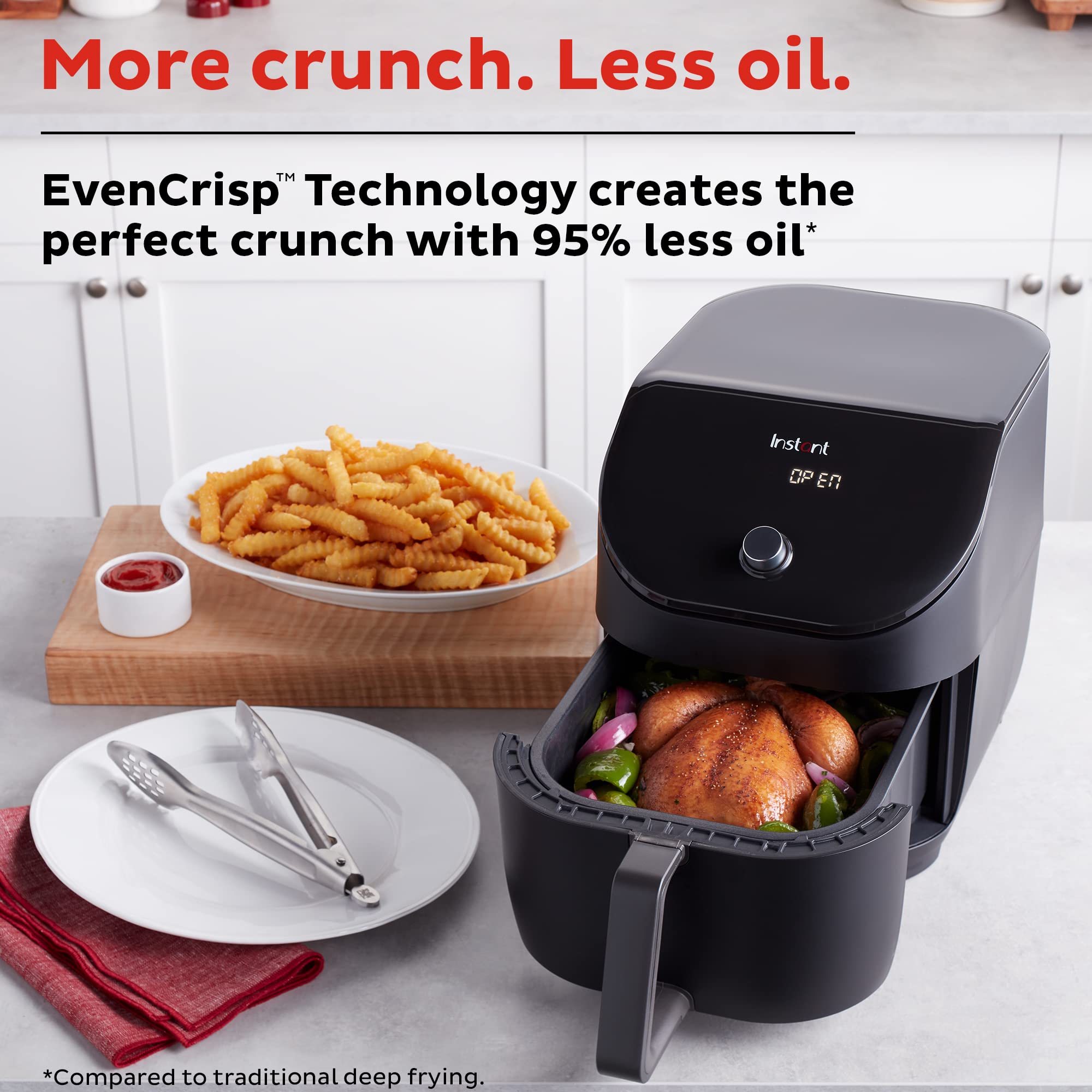 Instant Pot Vortex Slim XL 6QT Air Fryer that Crisps, Roasts, Reheats, Bakes, Broils & is Quiet, Space Saving, Nonstick, Dishwasher-Safe, 100+ In-App Recipes, from the Makers of Instant Pot, Black