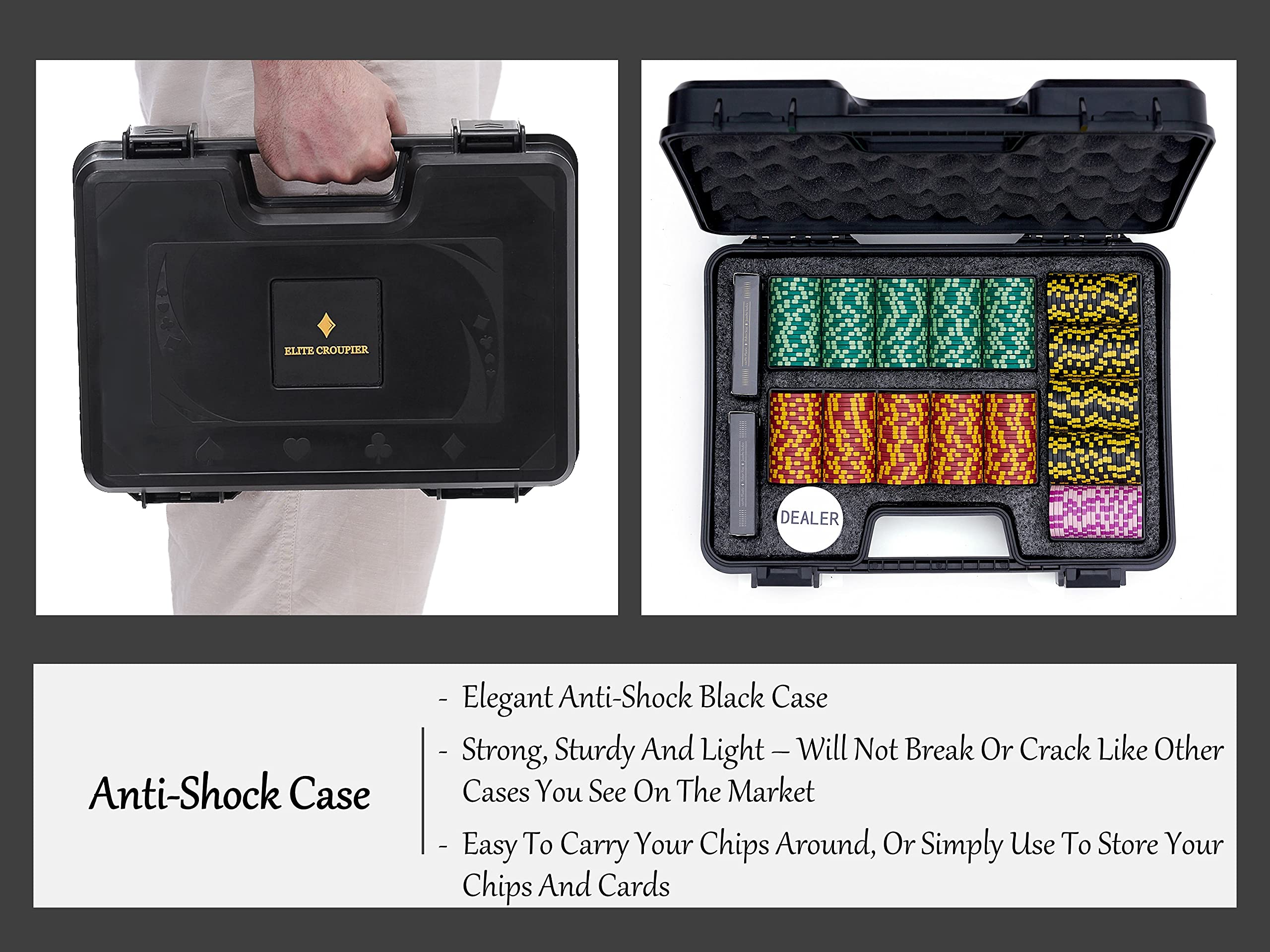 Deluxe 300 Poker Chips Set - Poker Set 300 Chips, Shock Resistant Case, 2 Tones Monte Carlo Poker Chips (14g Clay Poker Chips with Denominations, Casino Chips) 100% PVC Cards, Cut Cards, Blackjack Set