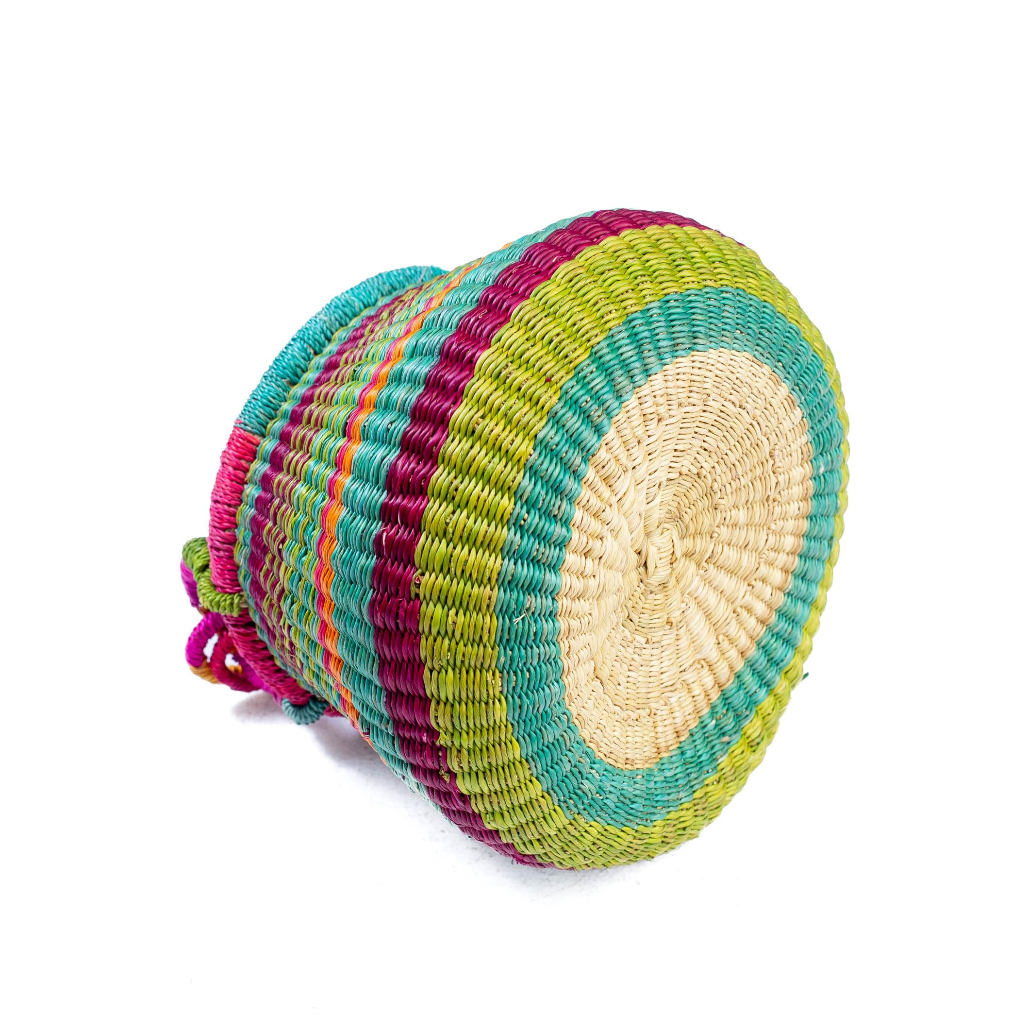 Market Basket Handwoven in Ghana Pot Shopping Bolga Leather Handle Storage African Basket (Large)
