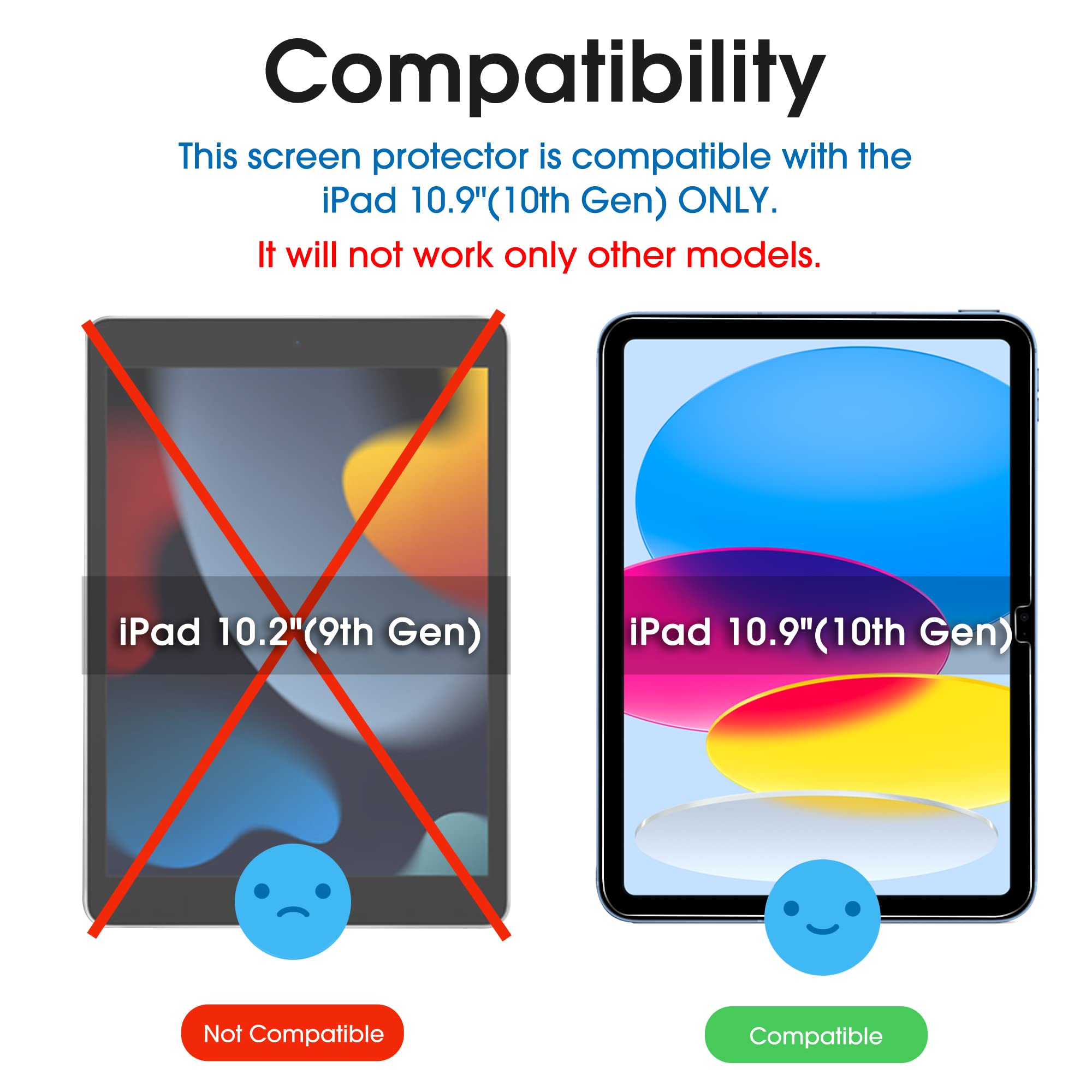amFilm 2-Pack Glass Screen Protector Compatible with iPad 10th Generation 10.9 Inch (2022), 9H Tempered Glass Screen Protector, Ultra Sensitive, Face ID & Apple Pencil Compatible
