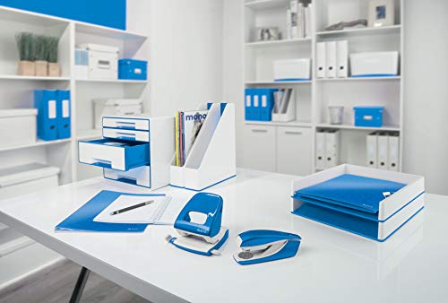 Leitz A5 MyBox Small with Lid, Storage Box for Home and Office, 5 L, High Gloss, Plastic, White/Blue Metallic;MyBox