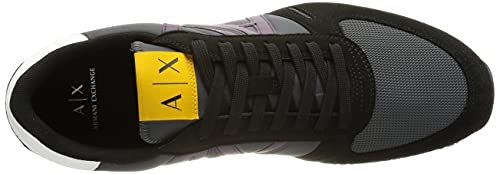 A|X Armani Exchange Men's Texturized Suede & Mesh Logo Sneaker, Black/Iron, 12