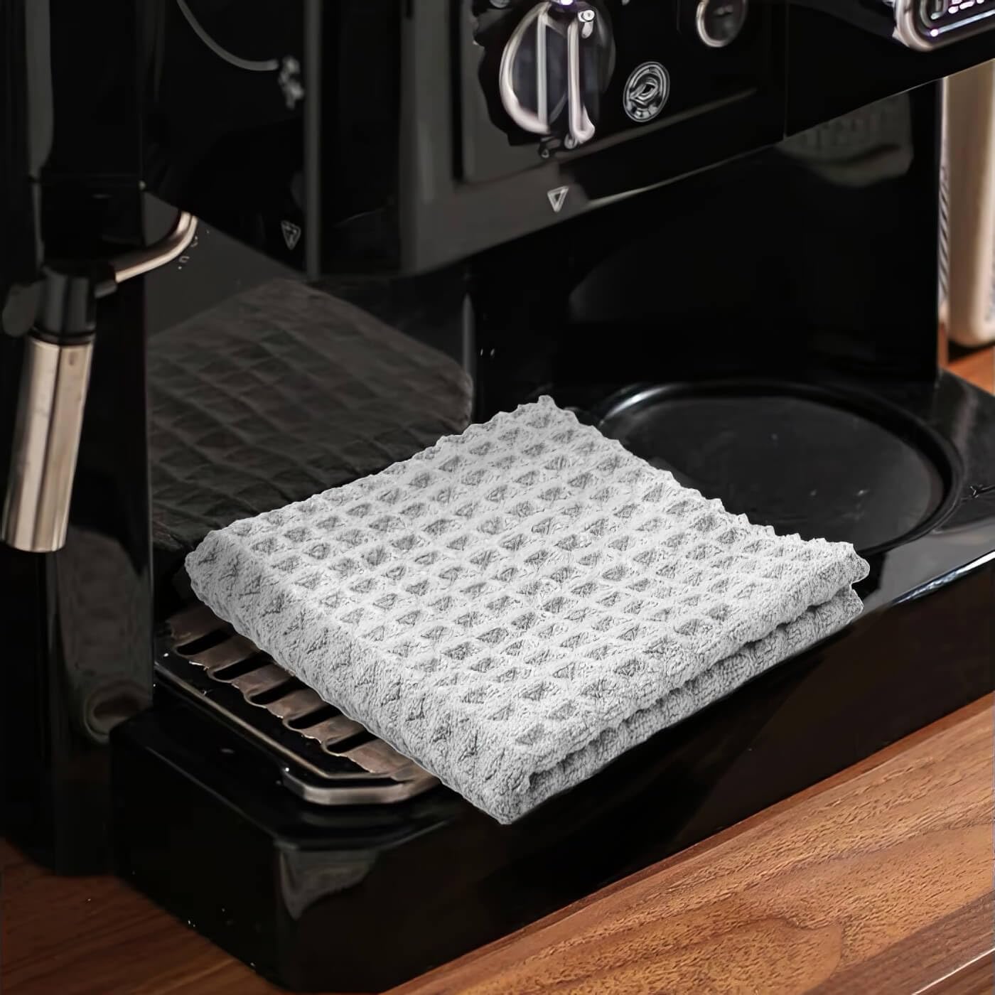 Barista Towel Set, Extra Thick Waffle Microfiber Coffee Cleaning Cloths for Espresso Machine, Steam Wand, Countertop, Grey, 3-Pack