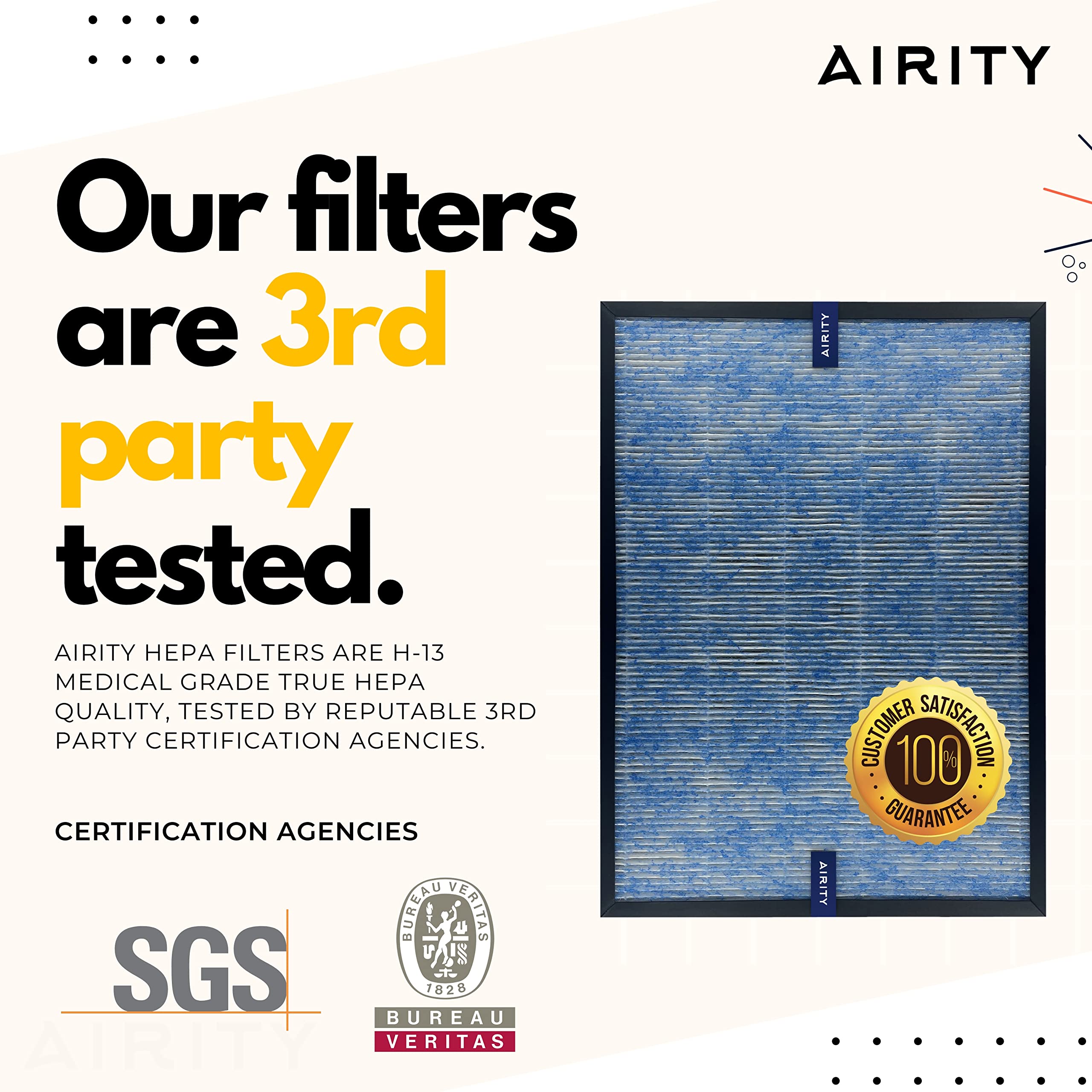 Airity MSA3/MSA3S Air Purifier Replacement Filter Compatible with Membrane Solutions MSA3 and MSA3S Smart Air Purifier | MSA3/MSA3S Filter Replacement | 3-in-1 True HEPA Filter Technology (2 Pack)