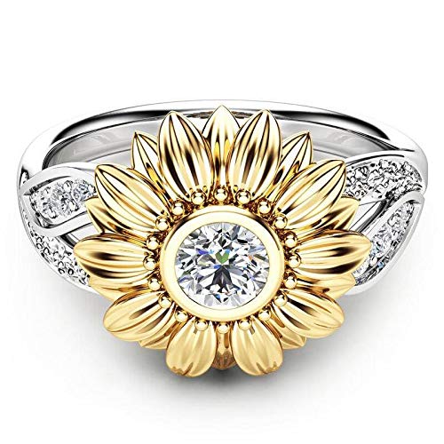 925 Sterling Silver Ring Two Tones Gold Sunflower Rings 925s Fine Wedding Party Jewelry Y759 BE5QG (ring only-9)