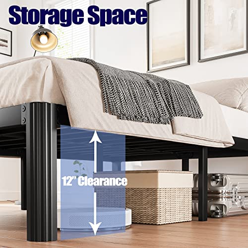 Hunlostten 14in Heavy Duty Twin Bed Frame No Box Spring Needed, Metal Platform Bed Frame Twin with Round Corners, Easy Assembly, Noise Free, Black