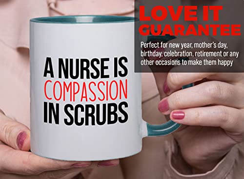 Bubble Hugs Nurse 2Tone Green Mug 11oz - A nurse is compassion - Labor Clinical Certified Nursing Assistant Surgical Emergency Oncology Practitioner