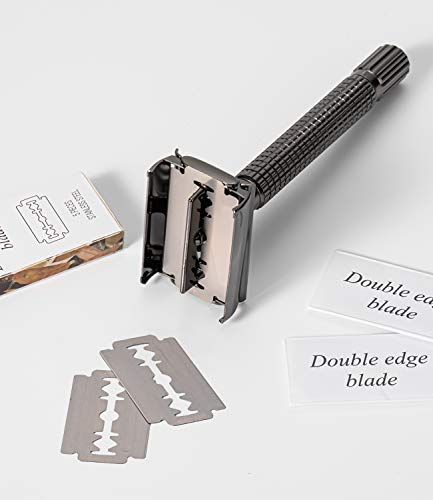 DreamGenius Double Edge Safety Razor, Long Handle Butterfly Open Razors for Men or Women,Single Blade Shaving Razor with 10 Stainless Steel,Double Edge Safety Razor Blades