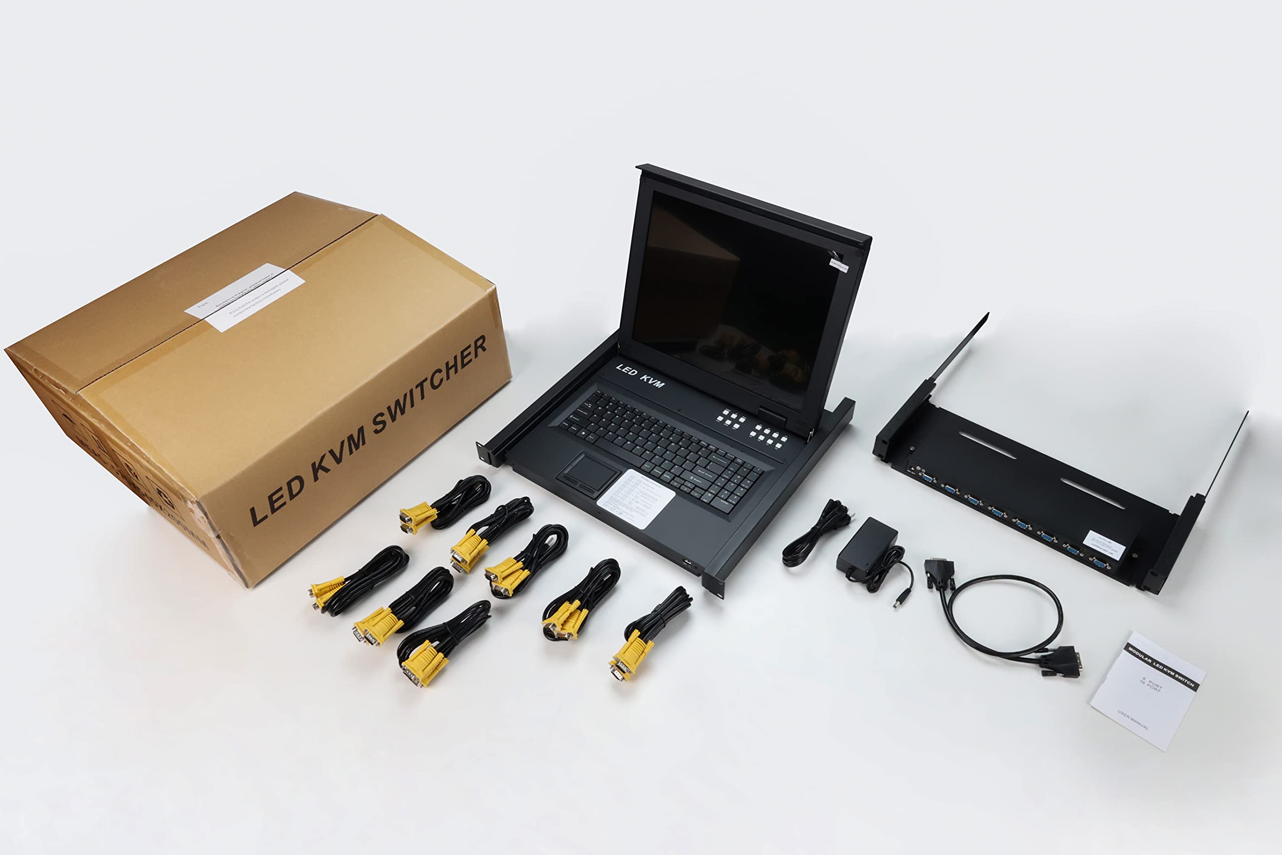 MT-Viki Rack KVM Switch VGA 8 Port w/17'' LCD Monitor, LCD KVM Console Fit 1U 19'' Rack, Support OSD/Hotkey, Integrated with Keyboard+Touch pad+Drawer+8 KVM Cables