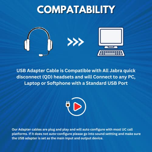 TruVoice USB Adapter Compatible with Any Jabra Quick Disconnect (QD) Wired Headset and Includes Volume Control and Mute Functionality (Connects Headset to PC, Laptop and Softphones)