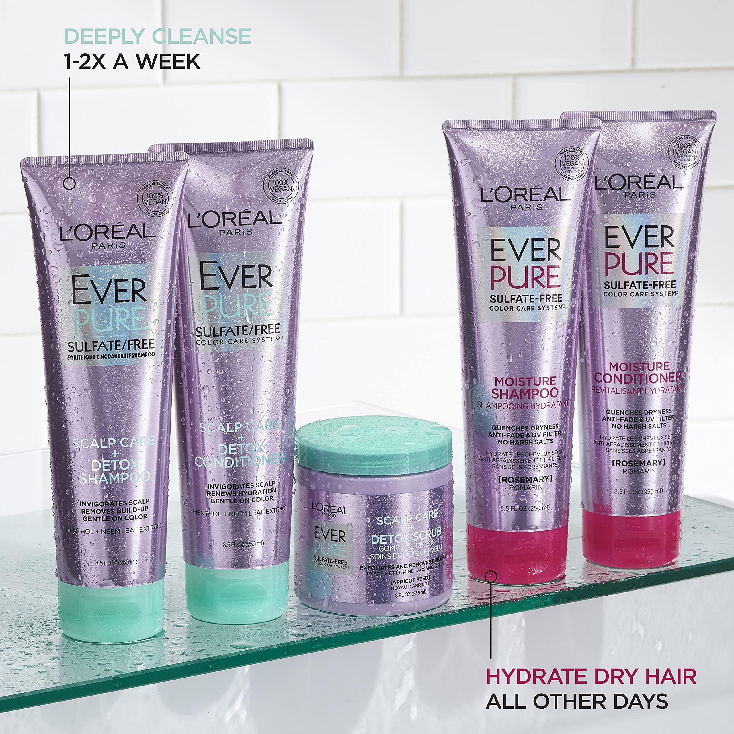 L'Oreal Paris EverPure Scalp Care + Detox Sulfate Free Conditioner for Color-Treated Hair, Invigorates Scalp and Renews Hydration, Menthol and Neem Leaf Extract, 8.5 Ounces