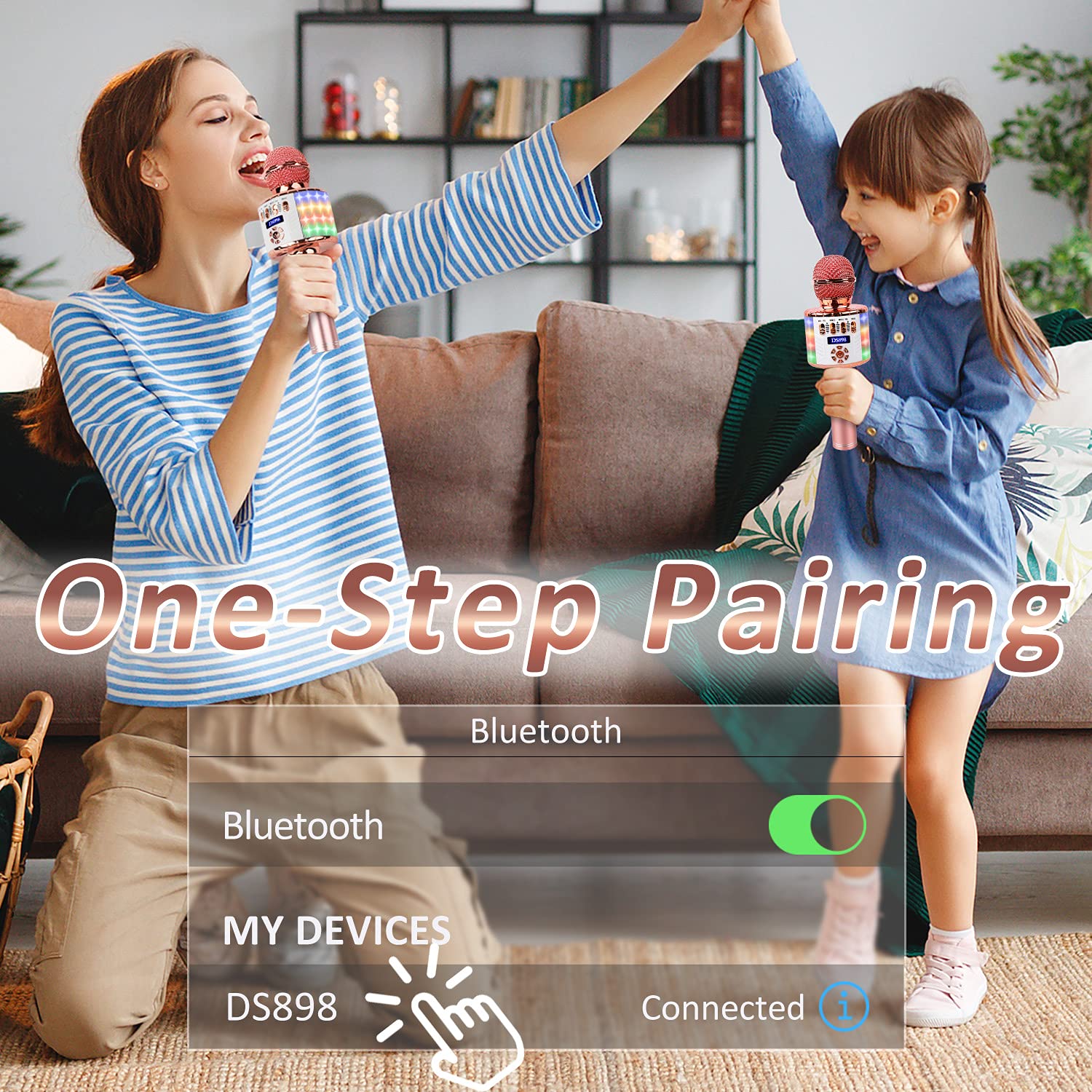 Bluetooth Karaoke Microphone Wireless Microphone for Kids Aldult with LED Lights,3in1 Portable Handheld Karaoke Mic Speaker Machine Birthday Home Party
