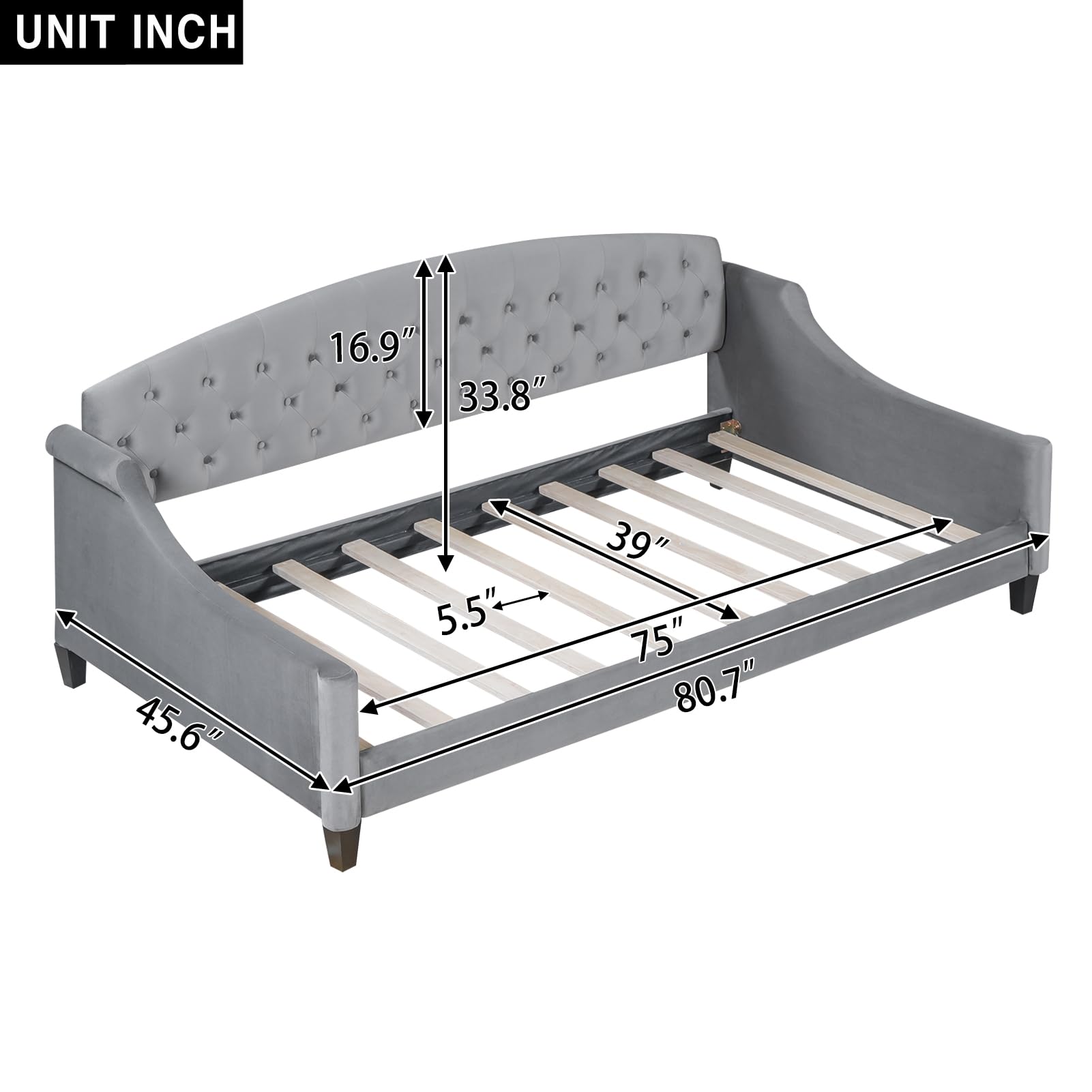 LZ LEISURE ZONE Twin Daybed, Twin Size Luxury Tufted Button Daybed, Upholstered Twin Daybed Frame, Sofa Bed for Bedroom Living Room, Grey