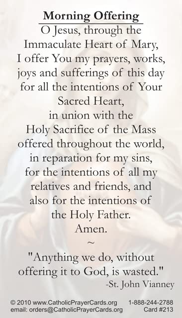 Morning Offering LAMINATED Holy Card (5-pack) with Two Free Prayer Cards Included
