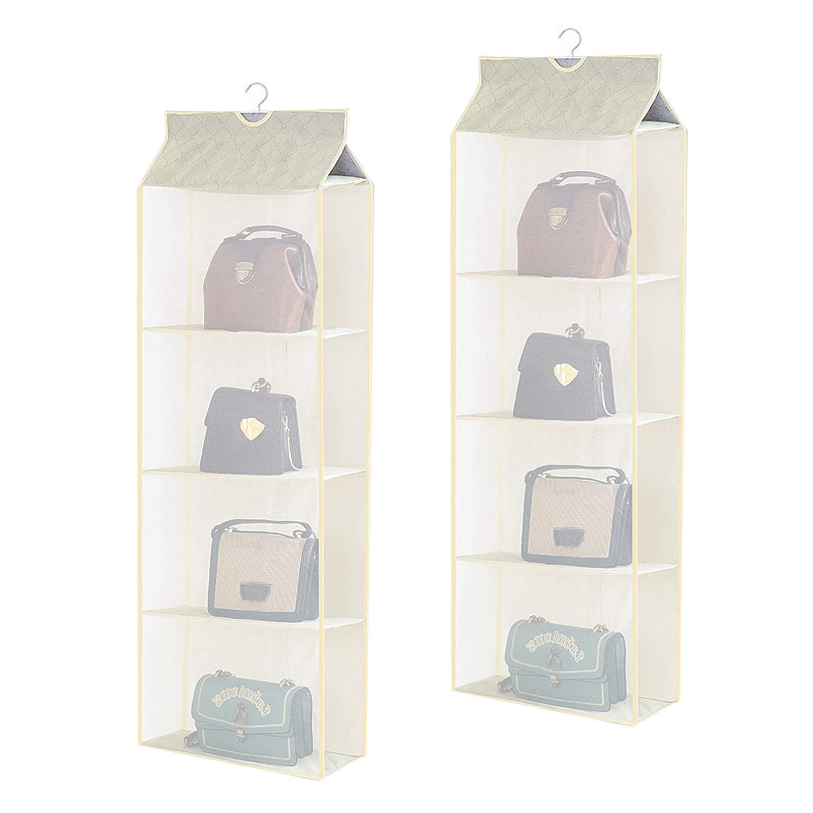 BIMZUC Hanging Handbag Organizer, [2 Pcs] Closet Hanging Organizer for Purse Handbag Bag, Hanging Purse Storage Organizer, Closet Organizers Storage for Room Family Bedroom Use, 4 Grids-Beige