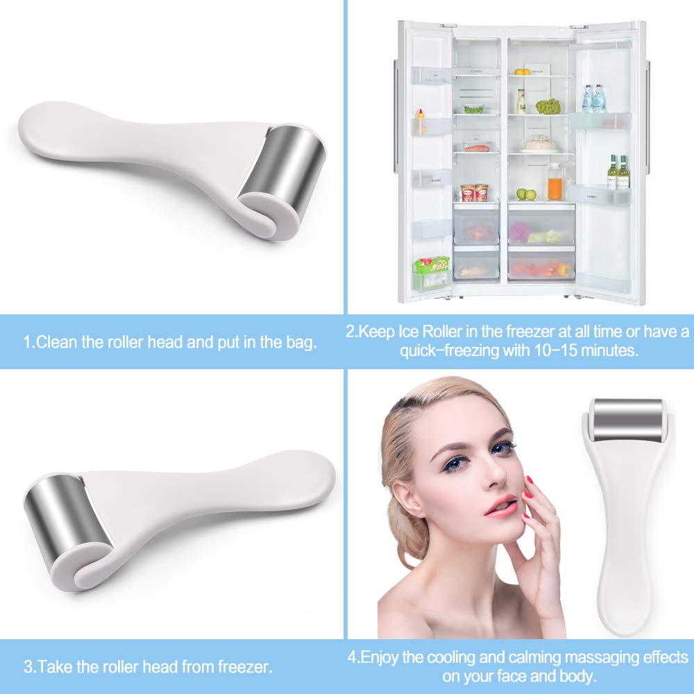 Ice Roller for Face & Eye,Puffiness,Migraine,Pain Relief and Minor Injury,Skin Care Products Stainless Steel Face Massager Ice Roller Massager (White)