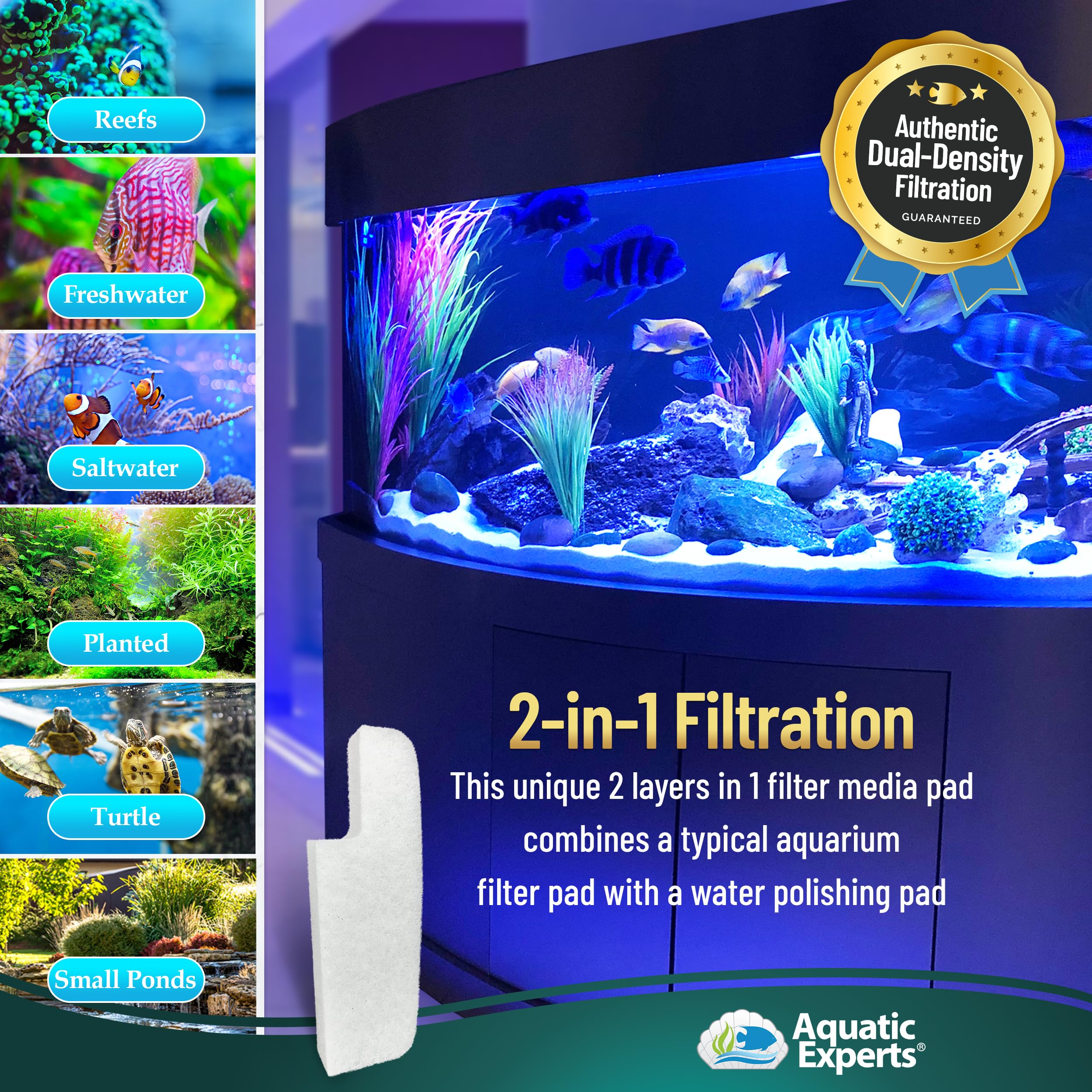 Aquatic Experts Aquarium Filter Floss for Fish Tank Filters - FilterFirst Aquarium Filter Pad - Aquarium Filter Media Roll for Crystal Clear Water (16 Pack, Tidal 55 Compatible)