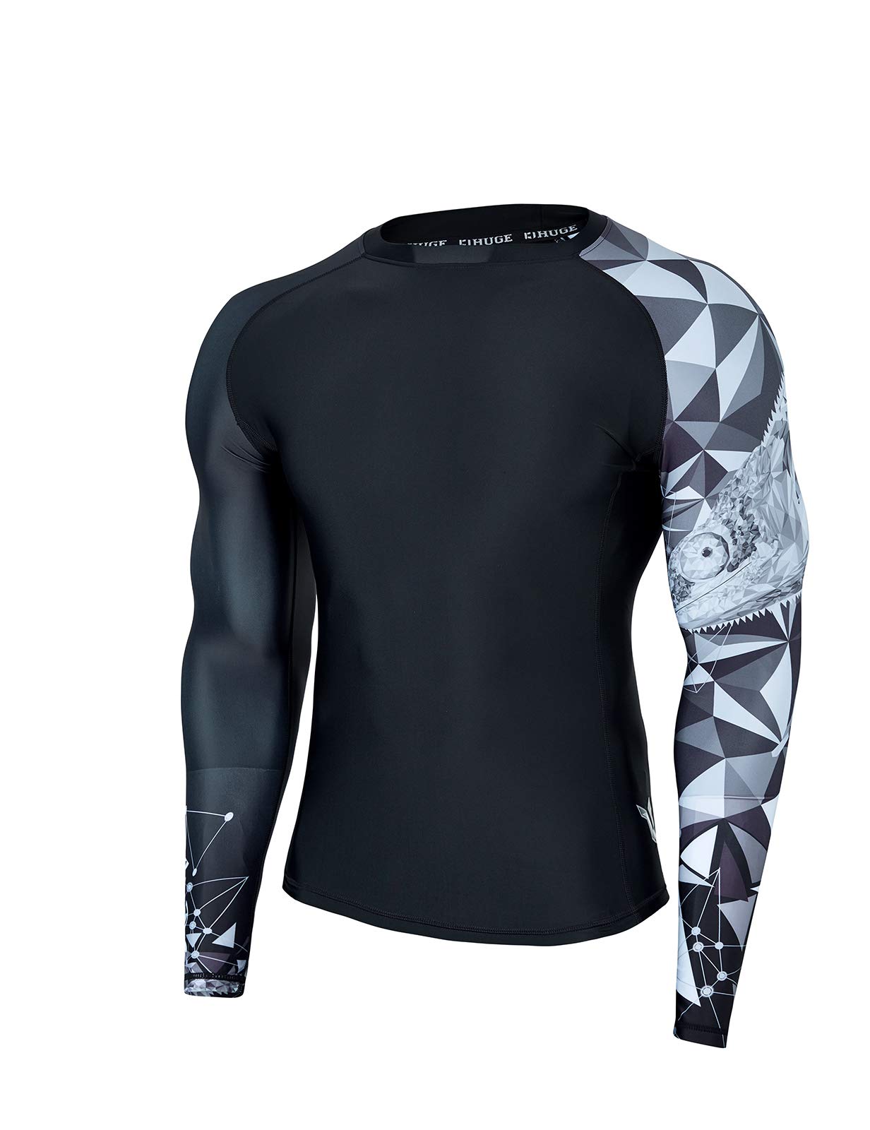 ADOREISM Quick-Dry Men's Long Sleeve Rash Guard UPF 50+ Compression Swim Shirt (Lizard, M)