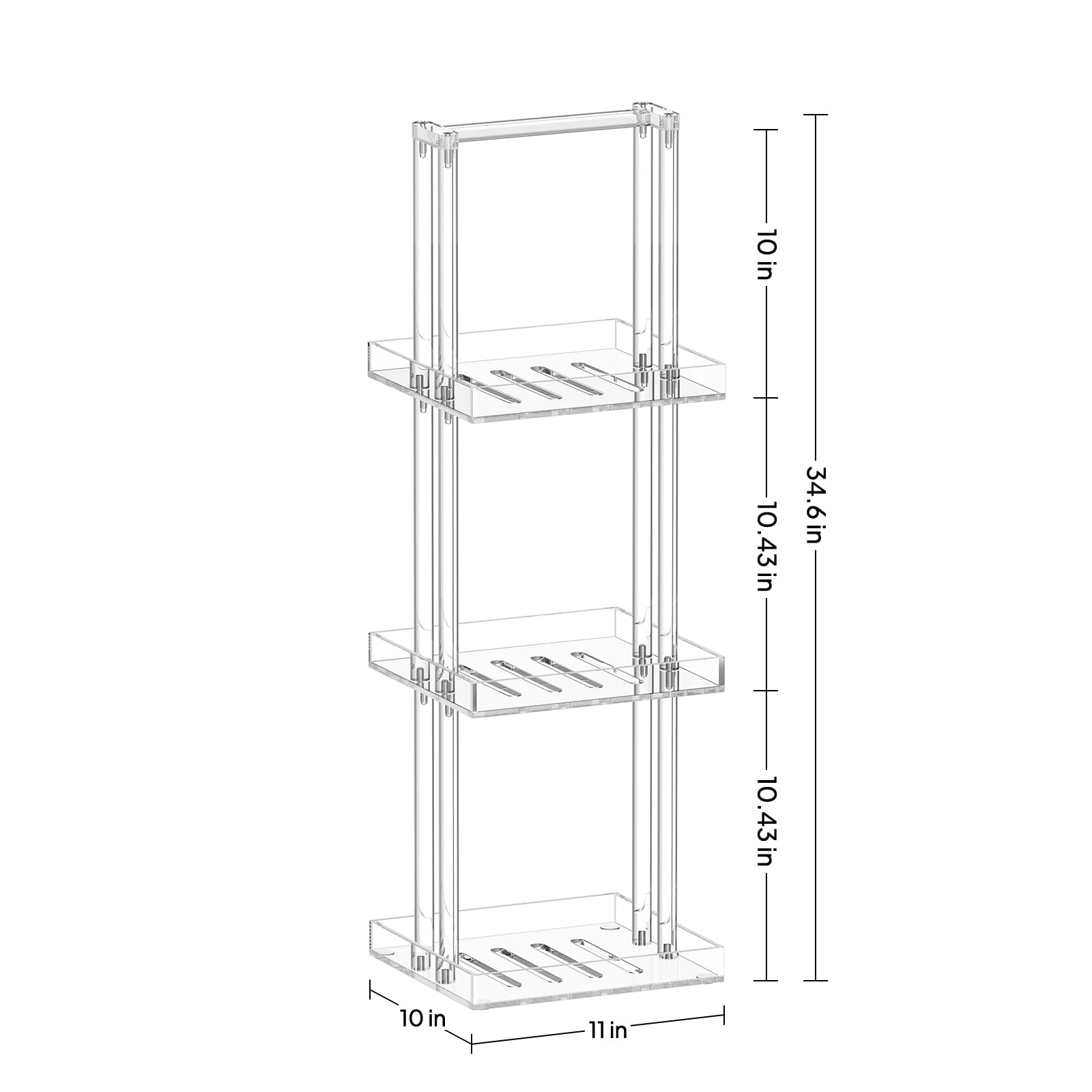 Aquiver Acrylic Standing Shower Caddy - 3 Tier Shower Organizer Stand with Handle - Corner Shower Caddy for Inside Bathroom, Bathtub, 11'' L x 10'' W x 34.6'' H, Clear