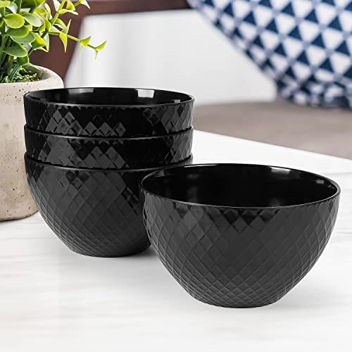 afcevnlb Unbreakable Melamine Bowls 26 OZ Dishwasher Safe BPA Free Black Bowl Dessert Bowls for Serving Soup, Oatmeal, Pasta and Salad (Set of 4)