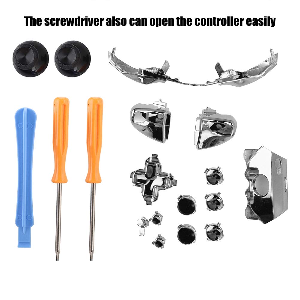 Colorful Buttons Set for One Controller, Game LB RB LT RT Screwdriver Kit Replacement Part Tool(Silver)