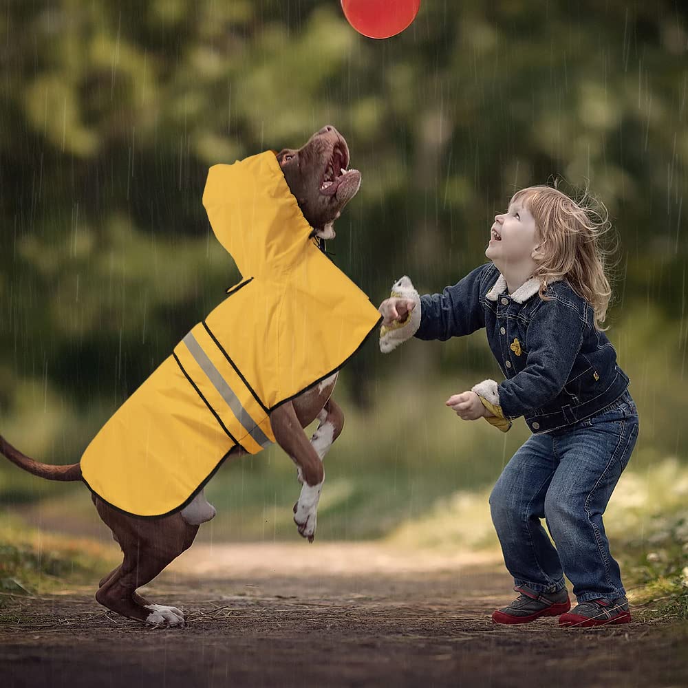 Ezierfy Reflective Dog Rain Coats - Waterproof Adjustable Pet Raincoat Jacket, Lightweight Dog Apparel & Accessories Raincoat for Small to X- Large Dogs(Yellow, Large)
