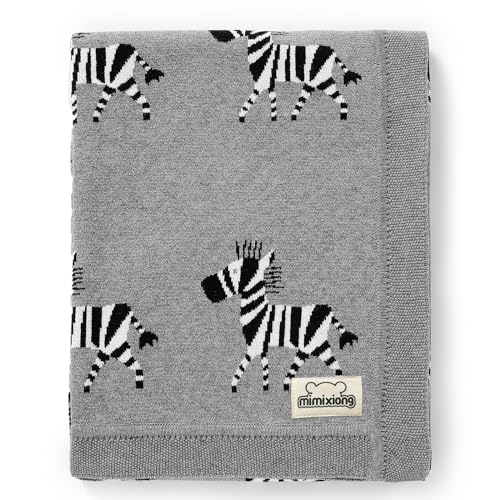 mimixiong 100% Pure Cotton Baby Blankets Soft Nursery Swaddling Blanket for Newborn Baby with Cute Zebra Grey Size 30 x 40 inches