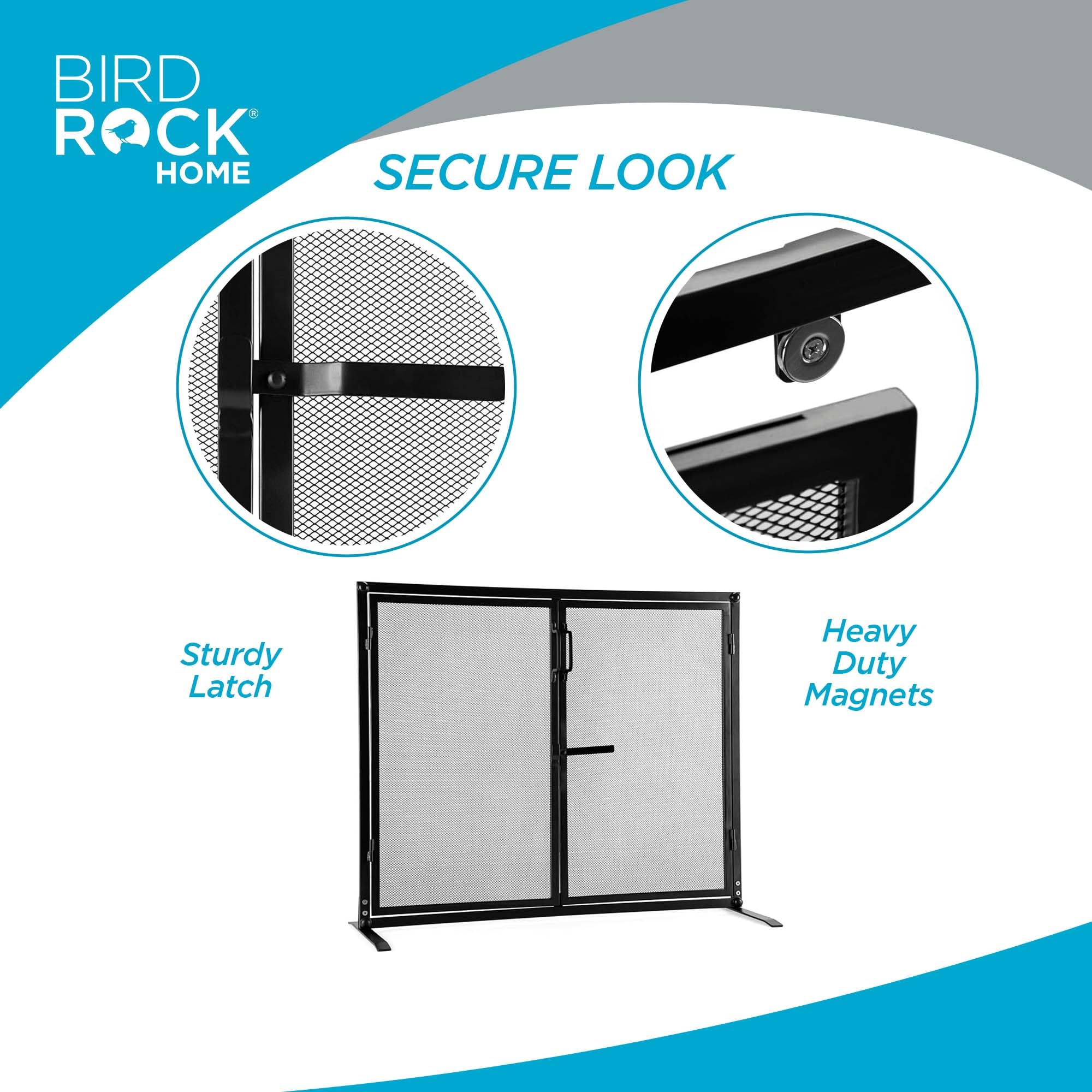 BIRDROCK HOME Fireplace Screen with Double Doors - Heavy Duty Iron Mesh, Welded for Durability, Elegant & Secure Fireplace Cover, Easy Assembly - 40 x 33 in, Black