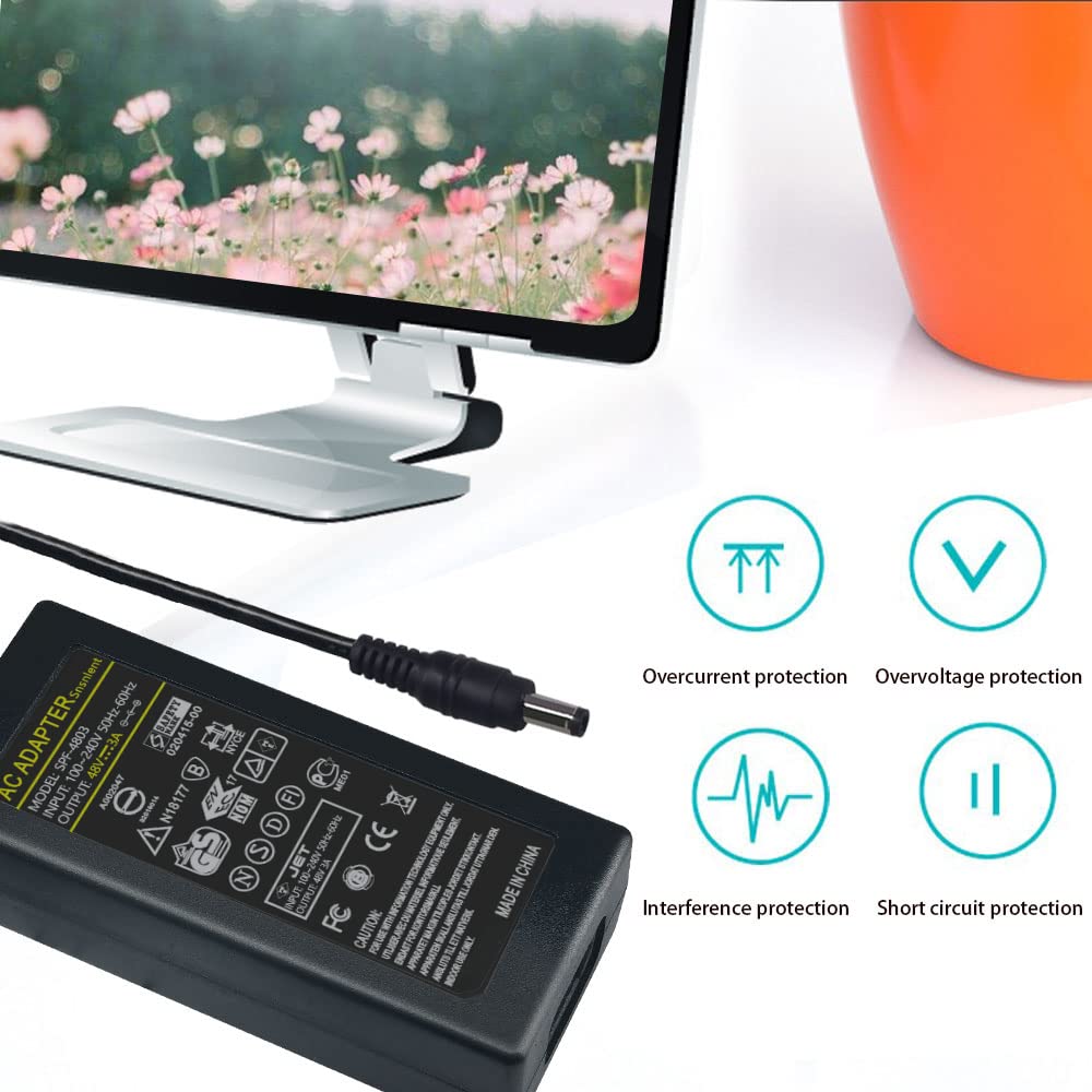 Snsnlent AC DC 48V 3A Power Supply Adapter 144W 48V Charger 48V 3A Switching Power Transformers Interface 5.5 x 2.5mm Suitable for POE Routers Switches Control Systems