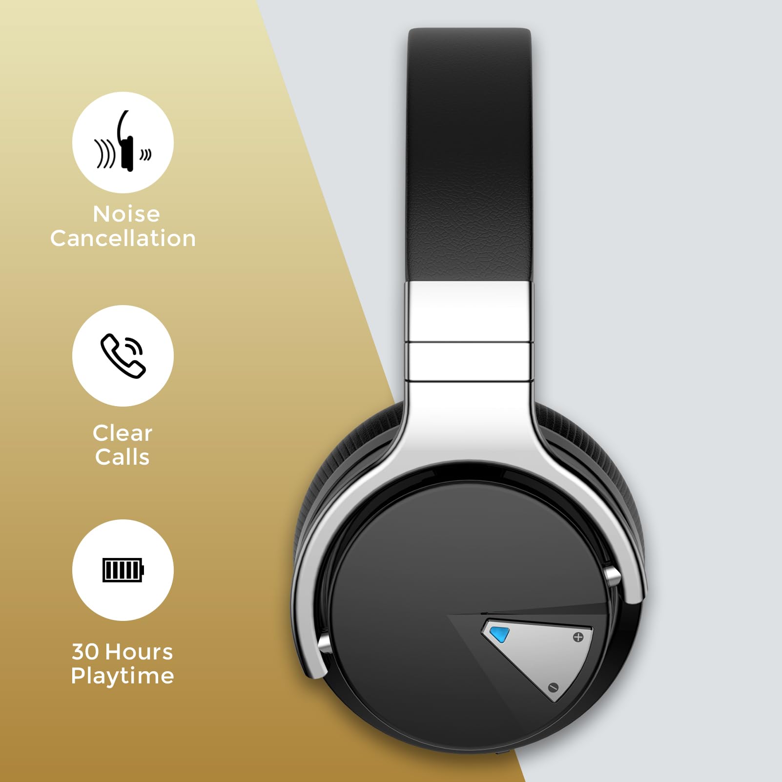 Active Noise Cancelling Headphones Over Ear Wireless Headphones Bluetooth Headphones with Microphone, Deep Bass, Comfortable Over Ear Headphones Bluetooth Wireless Headphones, 30Hrs, Space Black
