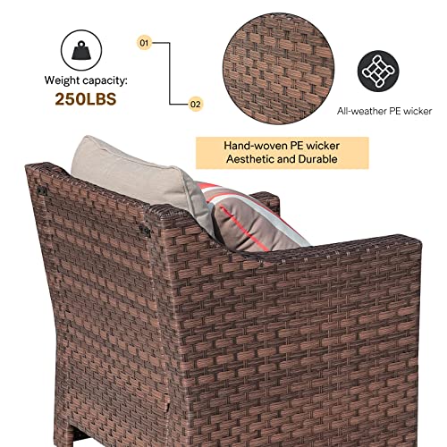 SUNSITT Patio Outdoor Furniture 2-Piece Brown Wicker Single Club Chairs w/Beige Olefin Cushions & Striped Throw Pillow