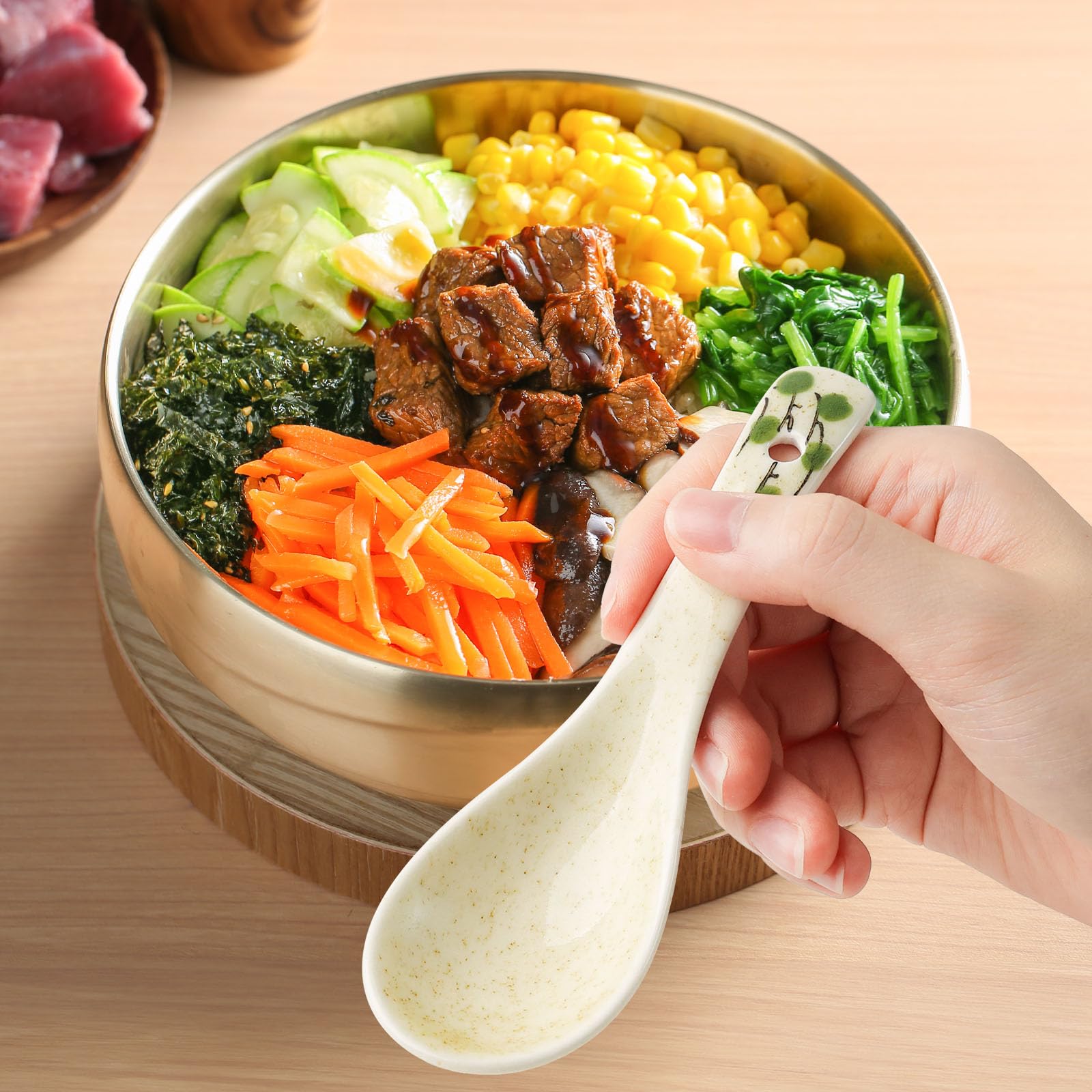 LOVEINUSA Japanese Retro Soup Spoons, Flatware Chinese Serving Spoons for Asian Dishes Like Rice, Noodles, Soup, Pho, Appetizers, 4 PCS