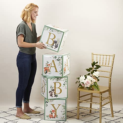 Kate Aspen (Set of 4) Woodland, 4 Count (Pack of 1), Baby Boxes with Letters For Baby Shower Decoration