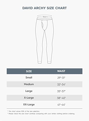 DAVID ARCHY Men's Winter Warm Stretchy Cotton Fleece Lined Base Layer Pants Thermal Bottoms Long Johns with Fly 2 Pack (L, Black/Navy Blue)